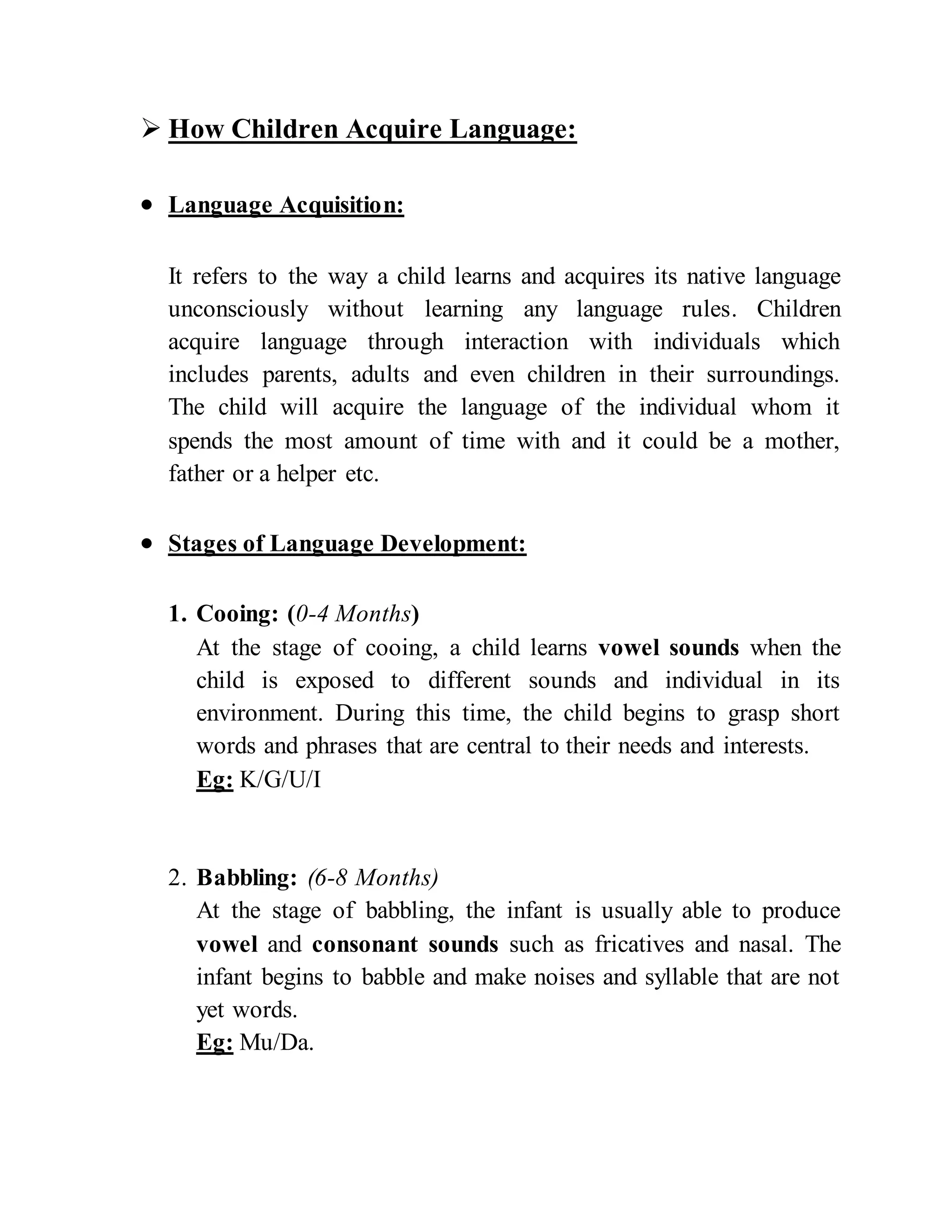 Language acquisition - How Childern Acquire Language and its stages | PDF