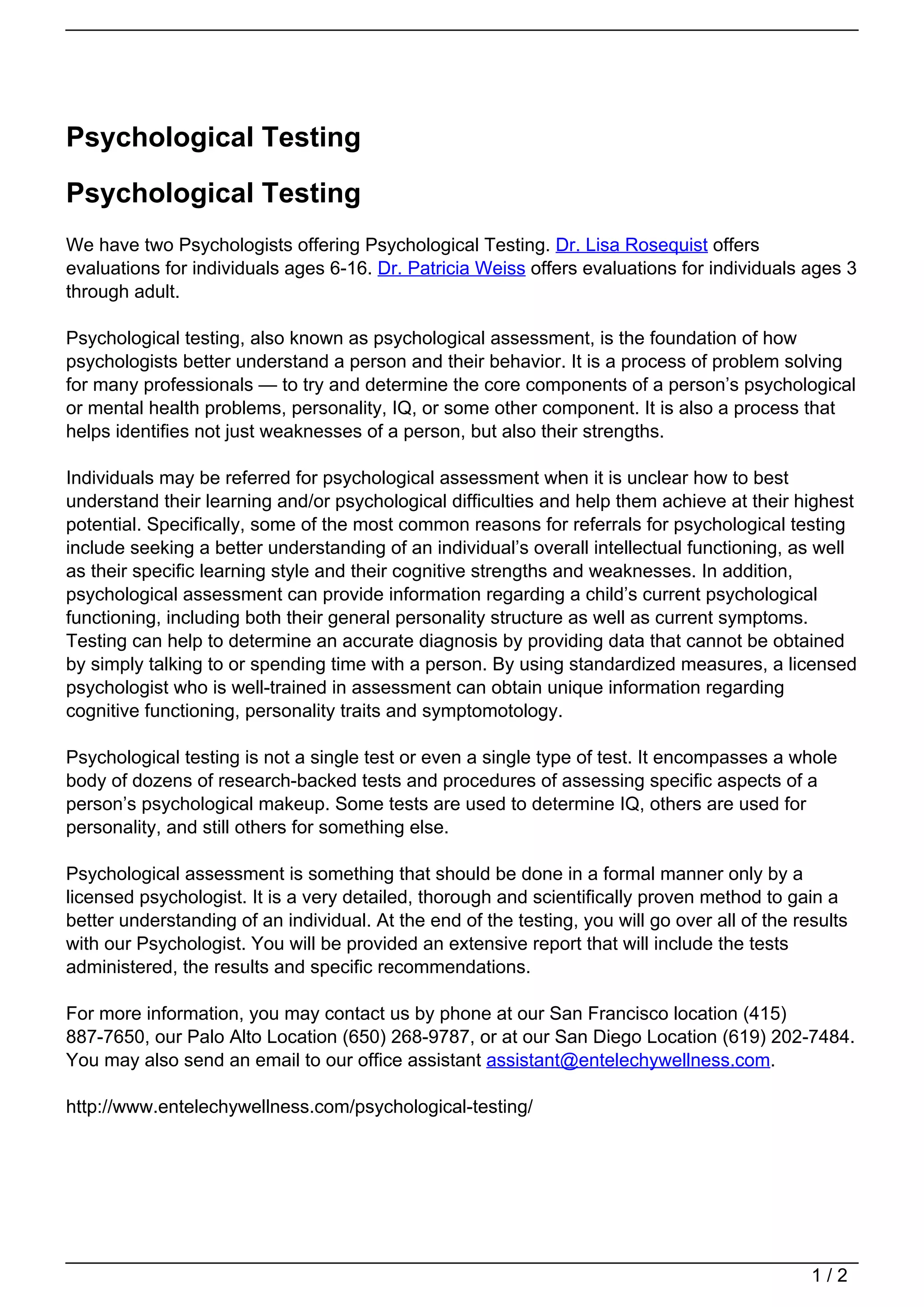 Psychological Testing | PDF | Mental Health | Diseases and Conditions
