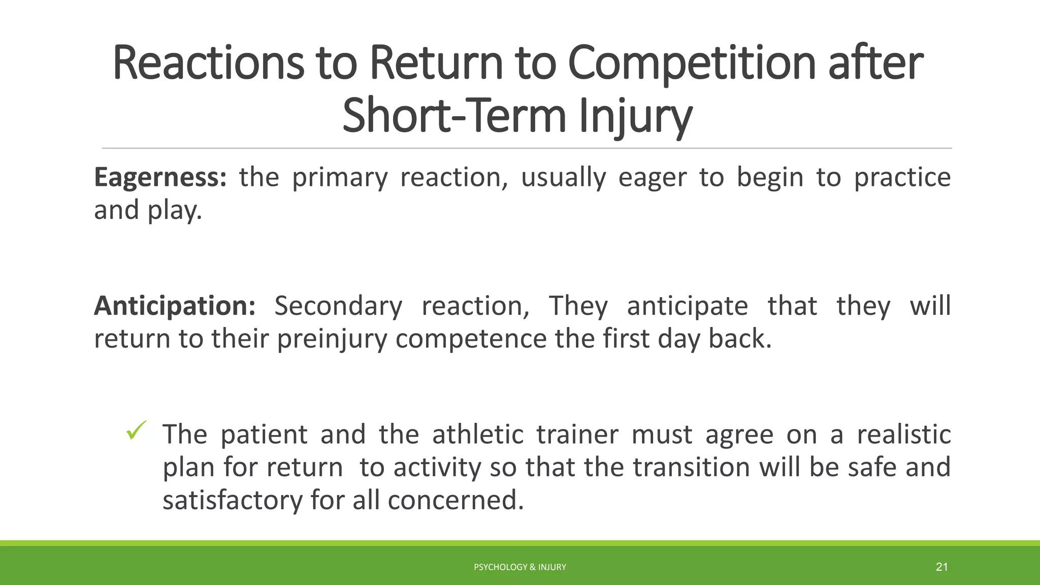 Psychological considerations for rehabilitation of the injured athlete ...