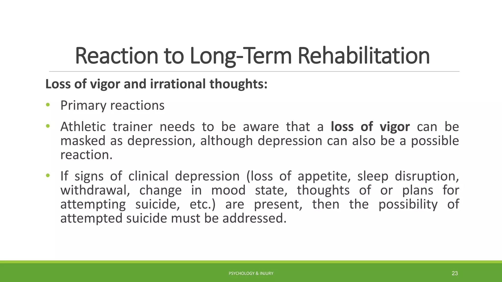 Psychological considerations for rehabilitation of the injured athlete ...