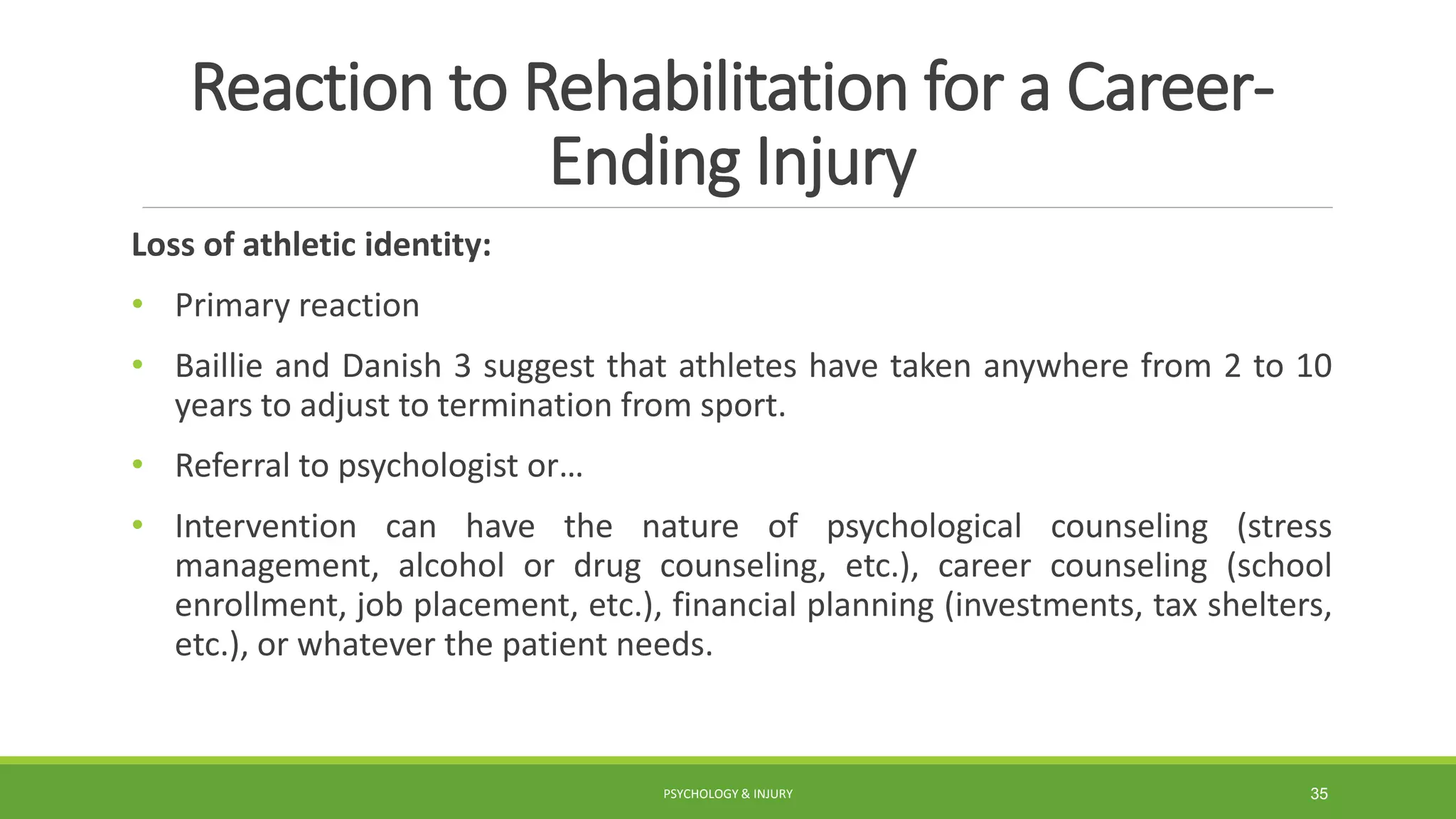 Psychological considerations for rehabilitation of the injured athlete ...