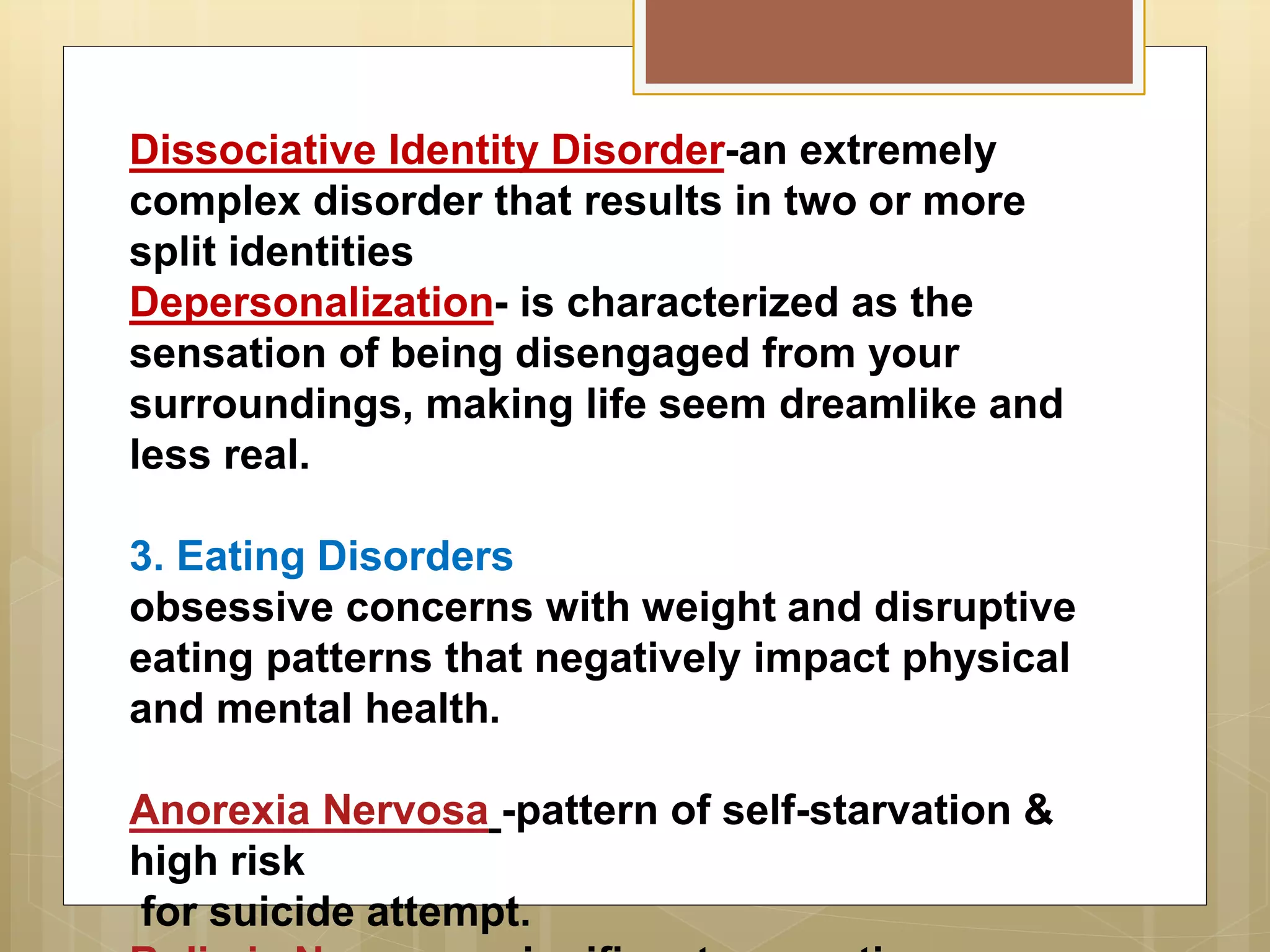 Complete Psychological Disorders List | PPTX