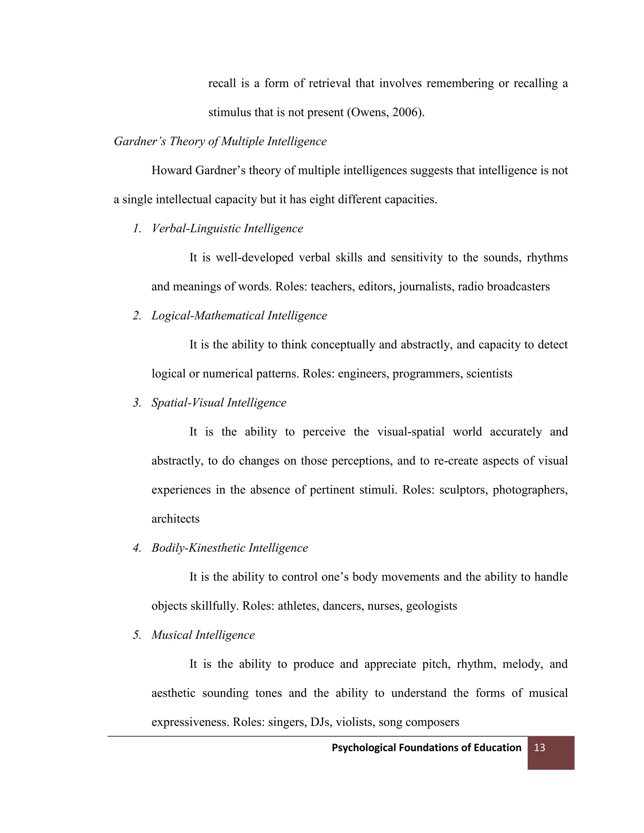 Psychological Foundations of Education (Complete) | DOCX