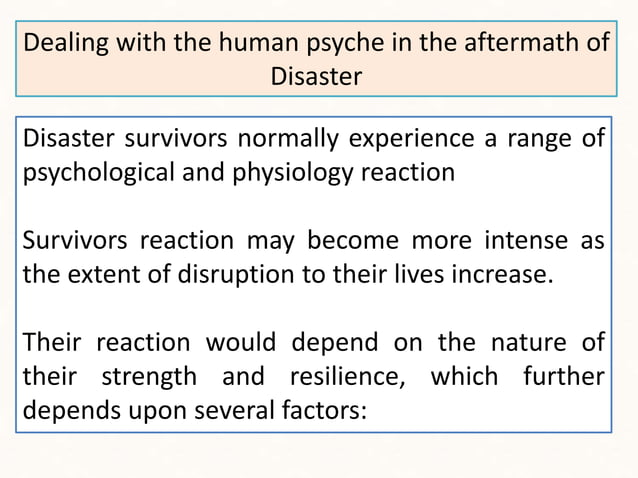 Psychological rehabilitation after disaster | PPTX | First Aid | Injuries