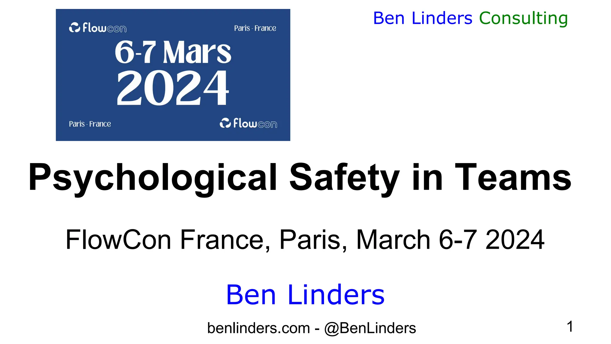 Psychological Safety in Teams - FlowCon France 2024 - Ben Linders | PDF