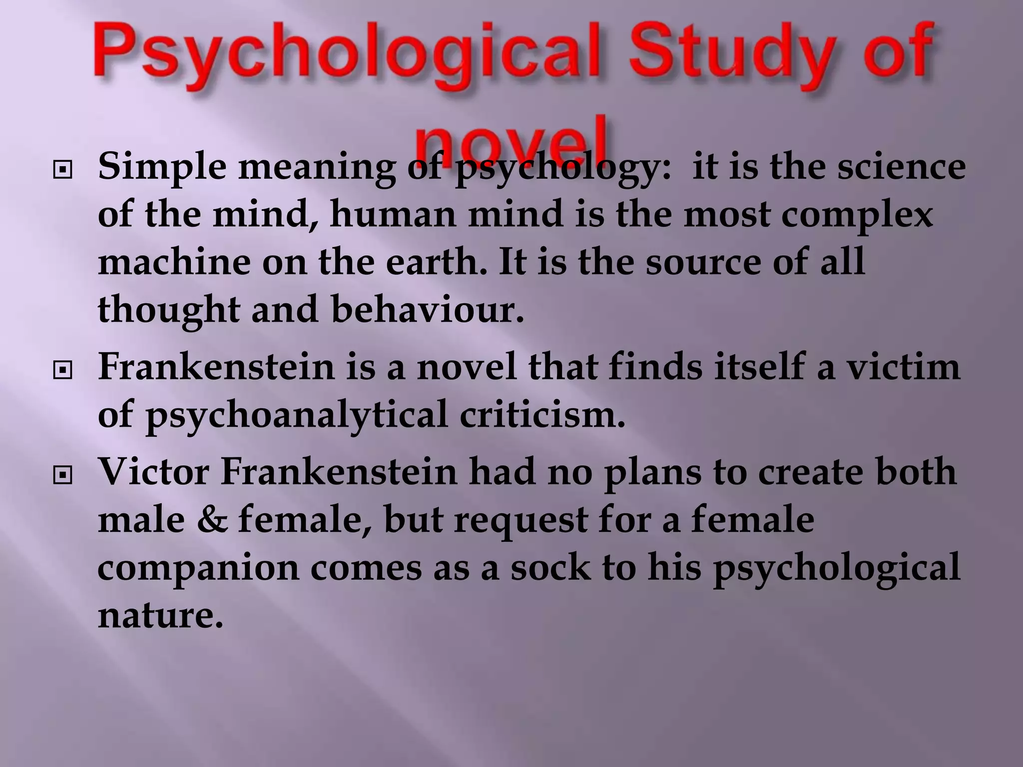 Psychological study of frankenstein | PPTX