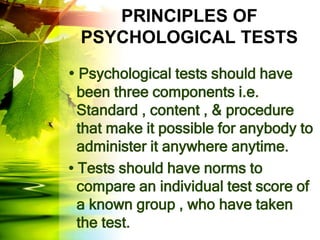 Psychological test and role of nurse | PPT