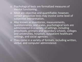 Nature and use of Psychological Tests | PPTX