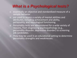 Nature and use of Psychological Tests | PPTX