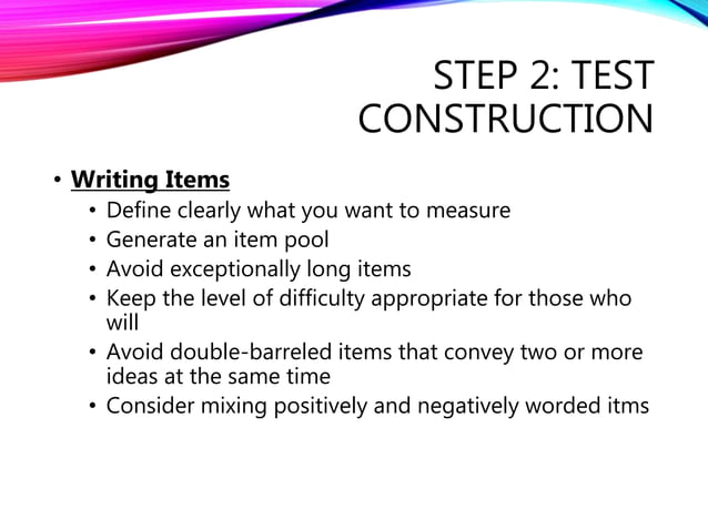 Test Construction | PPTX | Standardized Testing | Educational Assessment