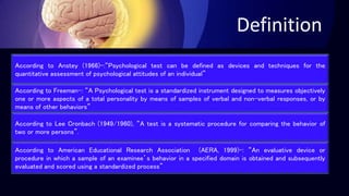 Psychological tests; Introduction and Classifications | PPTX