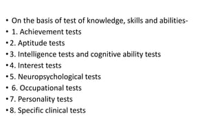 psychological tests and assessment notes bsc nursing | PPTX