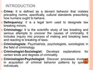 Psychological theories and research in juvenile delinquency | PPTX