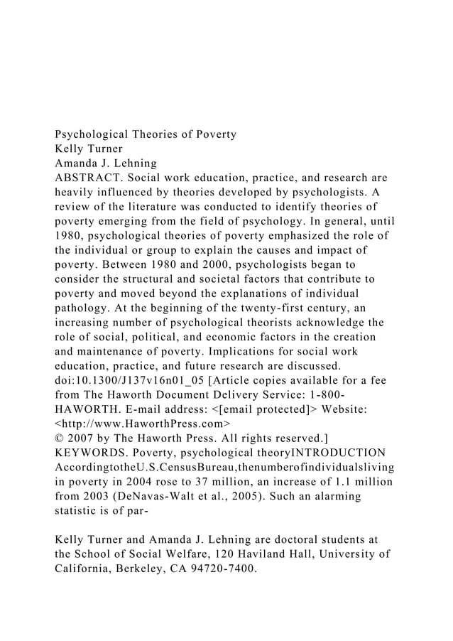 Psychological Theories of PovertyKelly TurnerAmanda J. L.docx