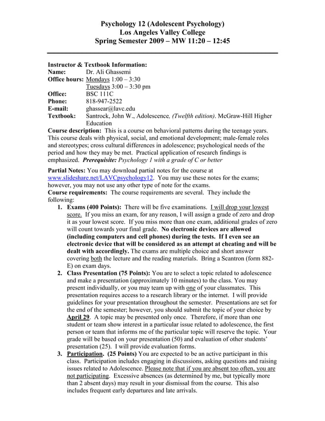 Psychology 12 Syllabus Sp 09 | PDF | Secondary Education | Education