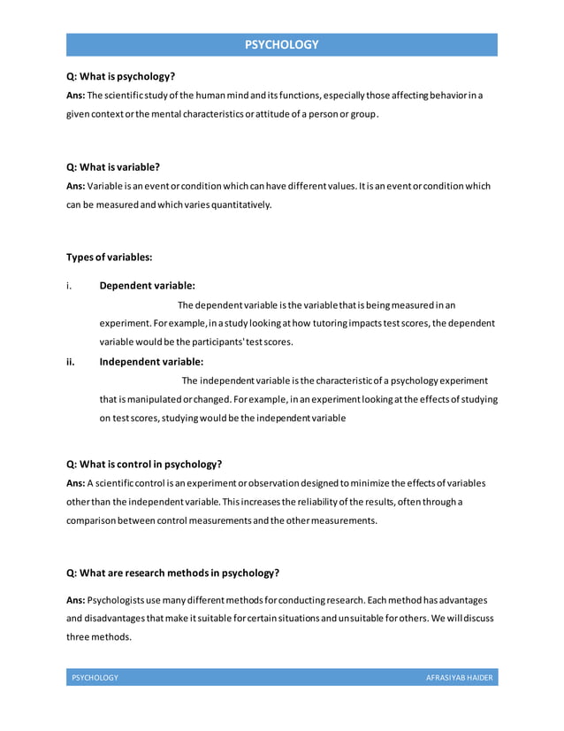What is Psychology and variables in psychology? | DOCX | Educational ...