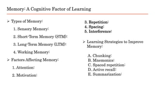 Psychology Learning reinforcement, punishment, attention and memory | PPTX