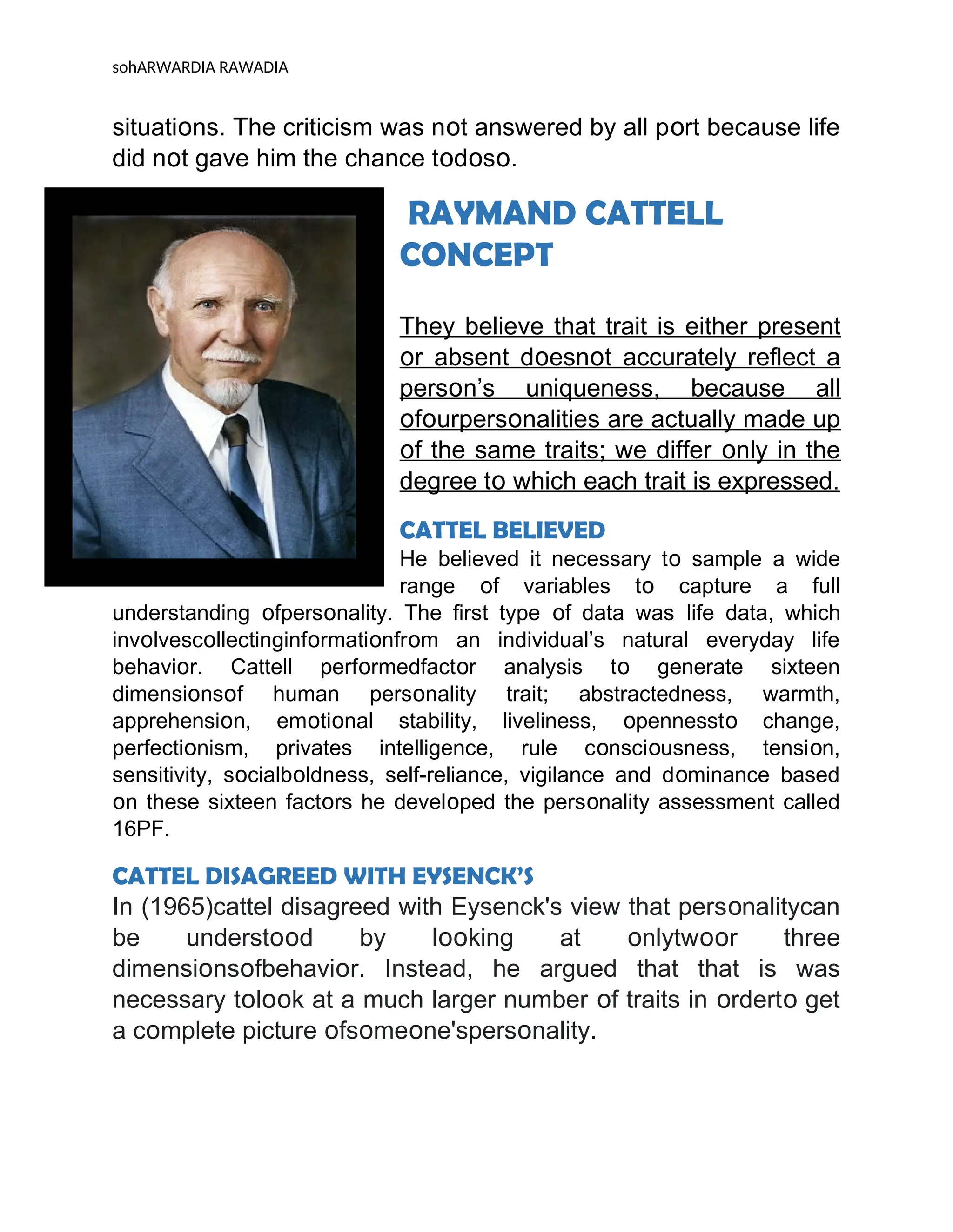 psychology. introduction to perspective and trait perspective | DOCX