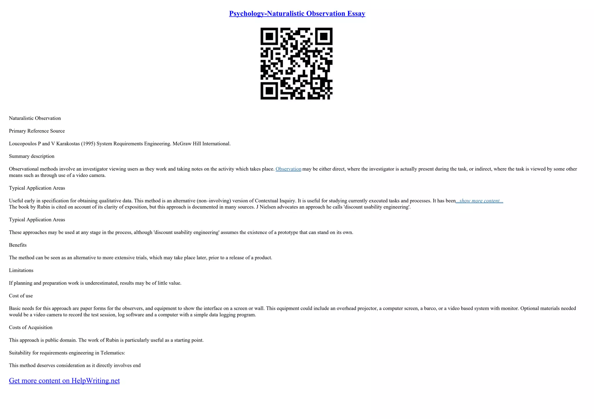 Psychology-Naturalistic Observation Essay | PPT