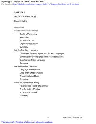 Psychology of Language 5th Edition Carroll Test Bank | PDF