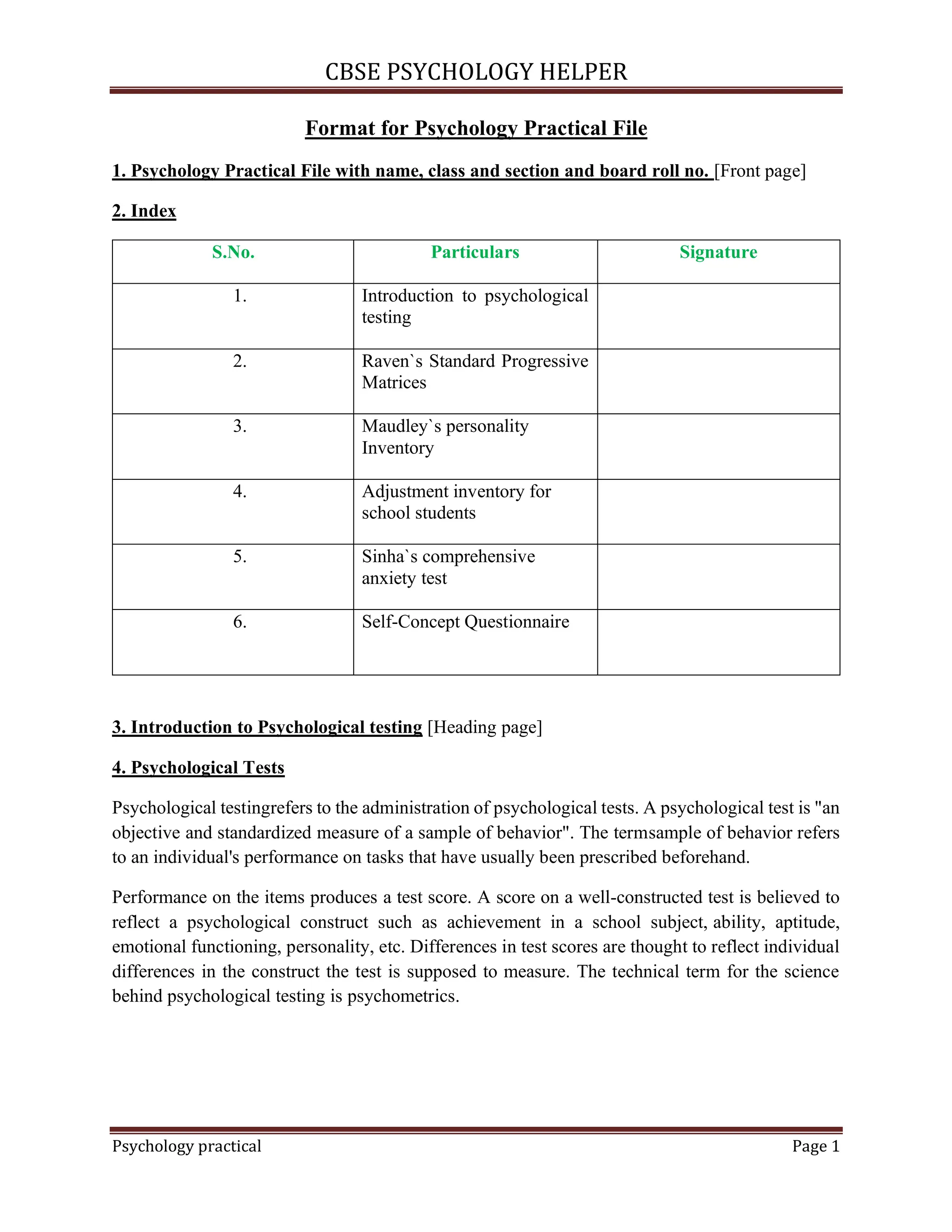 psychology-practical-file-class-xii cbse | PDF