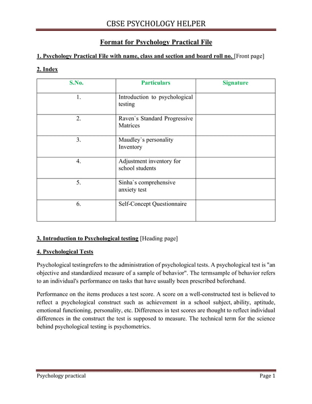 psychology-practical-file-class-xii cbse | PDF | Standardized Testing ...