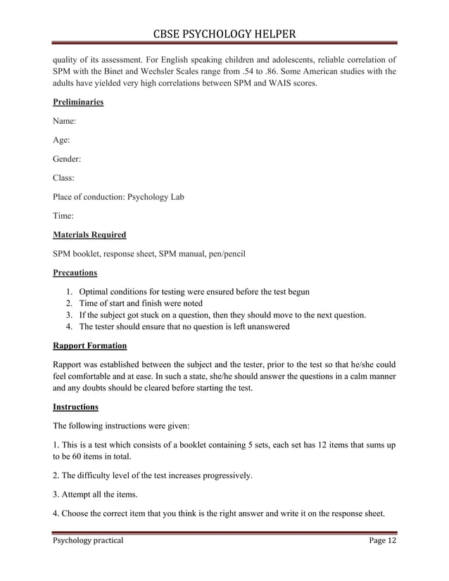 psychology-practical-file-class-xii cbse | PDF | Standardized Testing ...