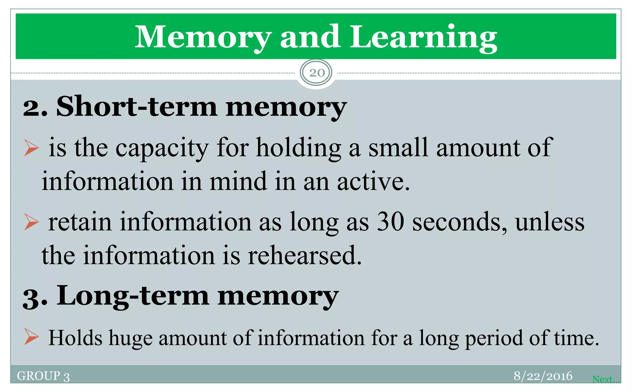 Memory and Learning - Psychology slides | PPT