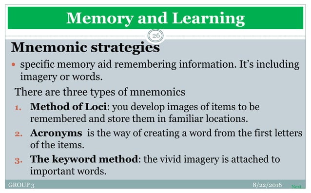 Memory and Learning - Psychology slides | PPT