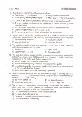 Psychology entrance exam question paper. | PDF