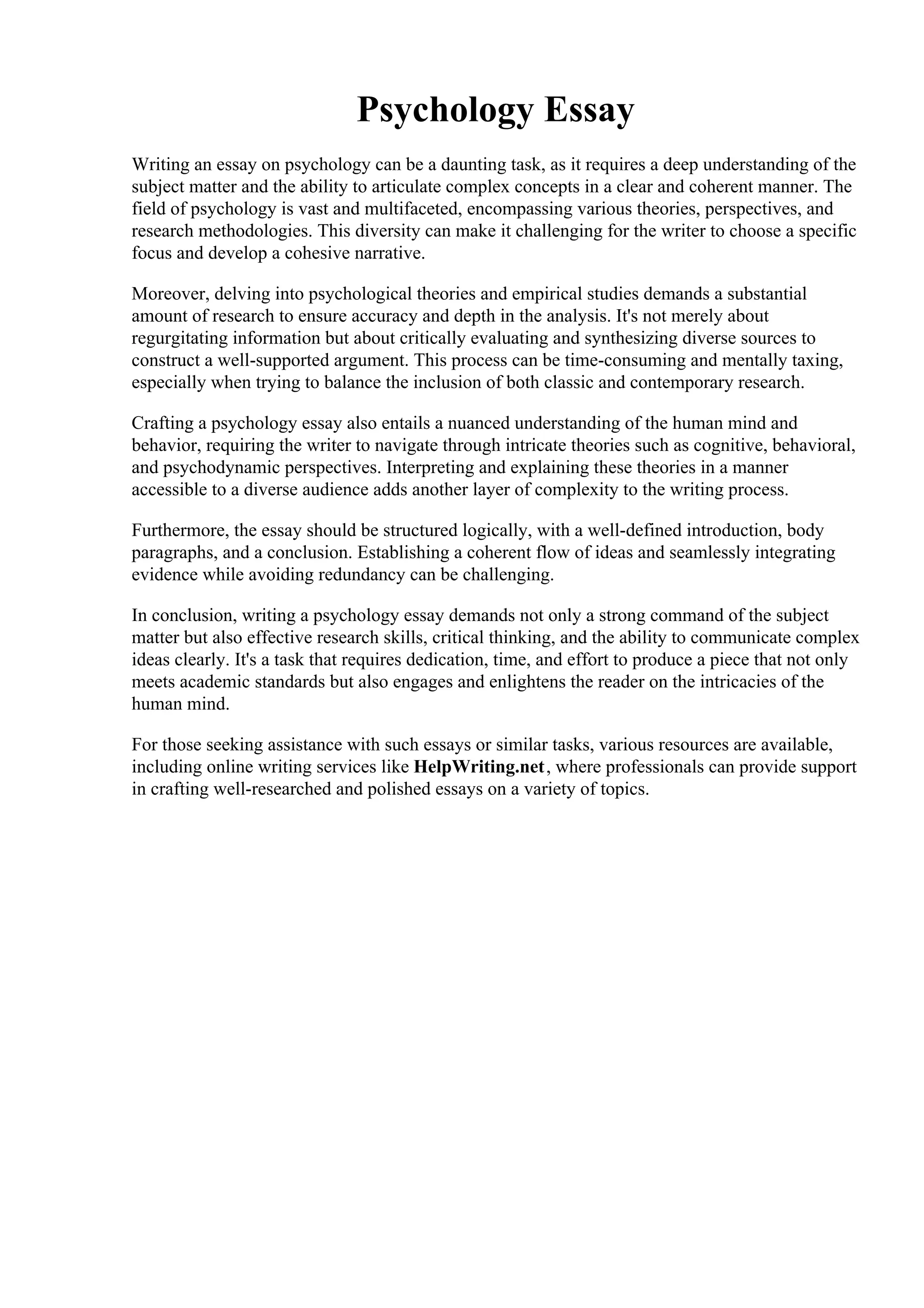 Psychology Essay. ️ Psychology paper introduction. Psychology Essay ...