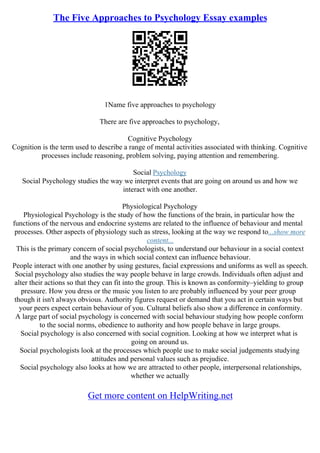 Psychology Essay Example | PDF | Mental Health | Diseases and Conditions