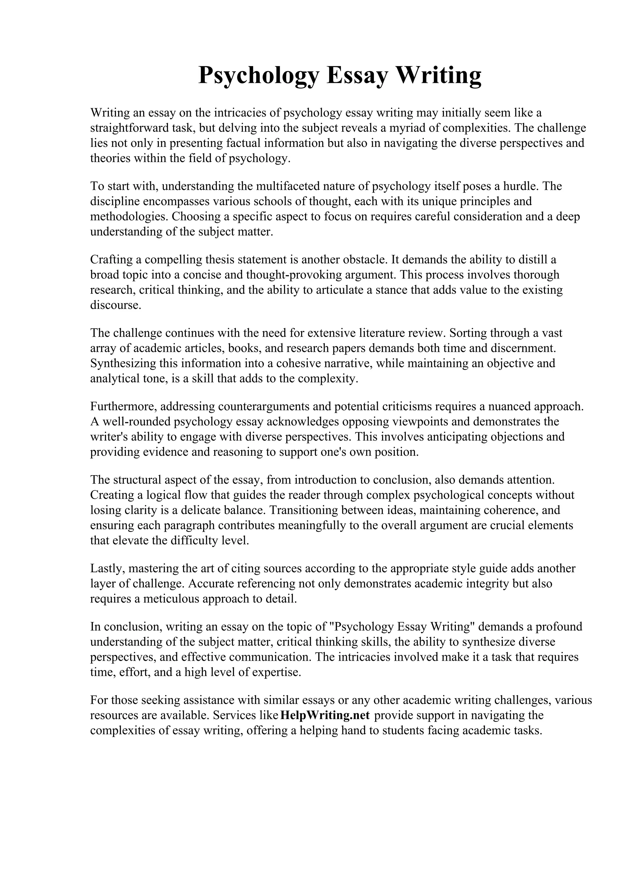 Psychology Essay Writing | PDF