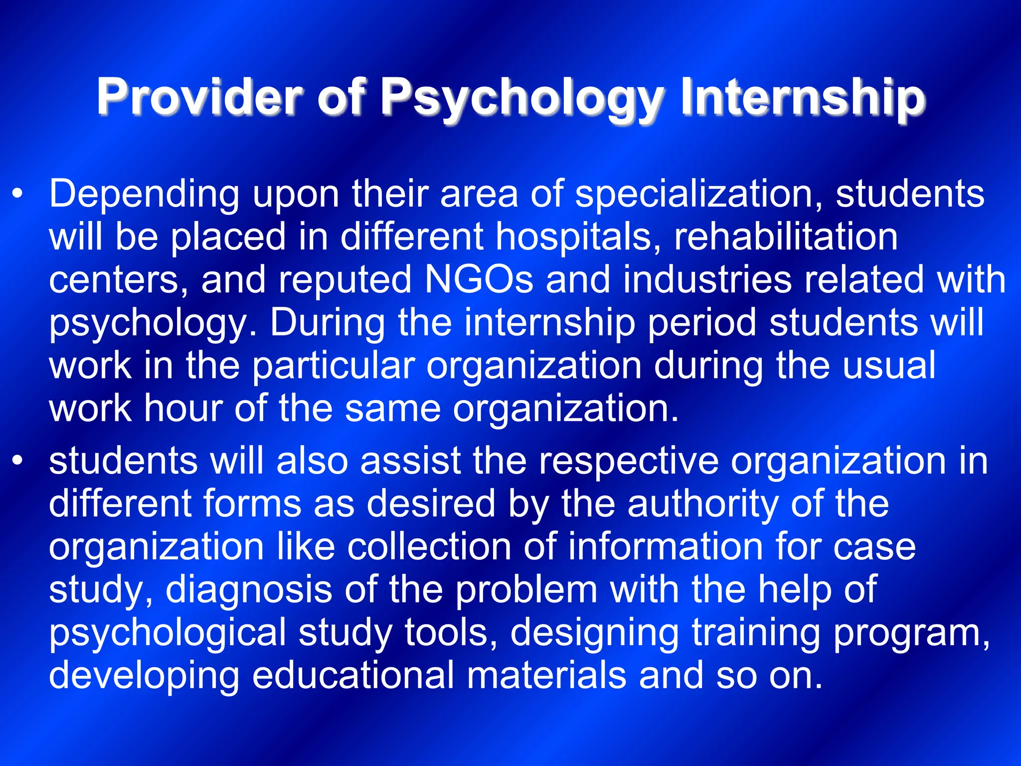 Psychology Internship by S.Lakshmanan Psychologist | PPT