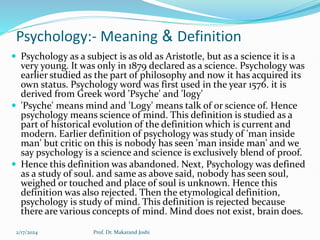 Psychology, Meaning & Definitions & scope | PPT