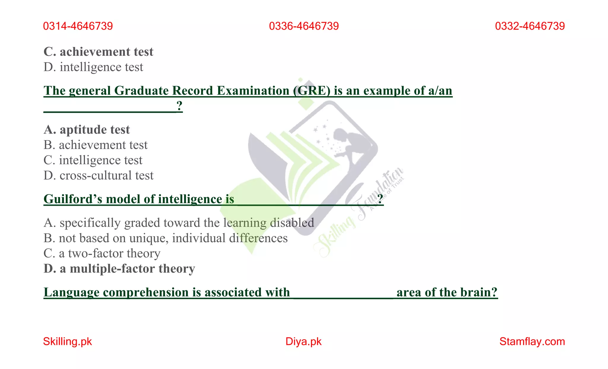 Psychology Objective Questions And Answers Mcqspdf