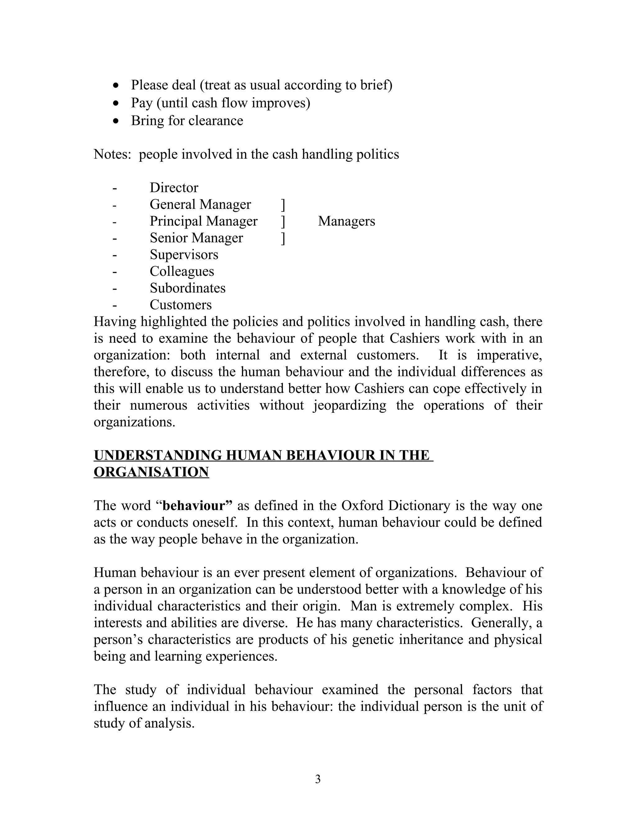 Psychology Of Cash Handling and cashering | DOC