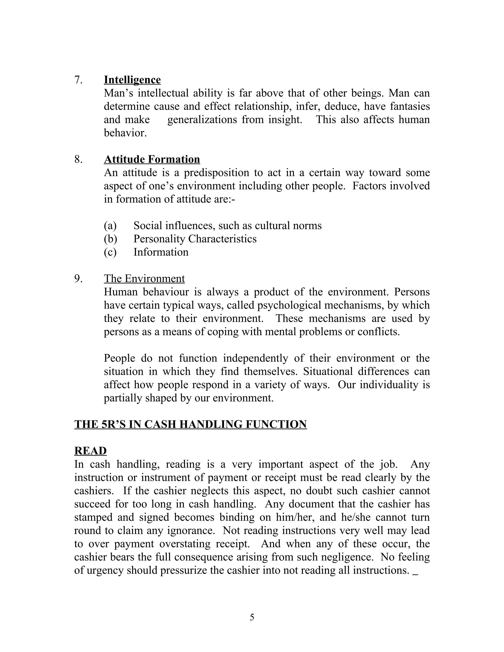 Psychology Of Cash Handling and cashering | DOC