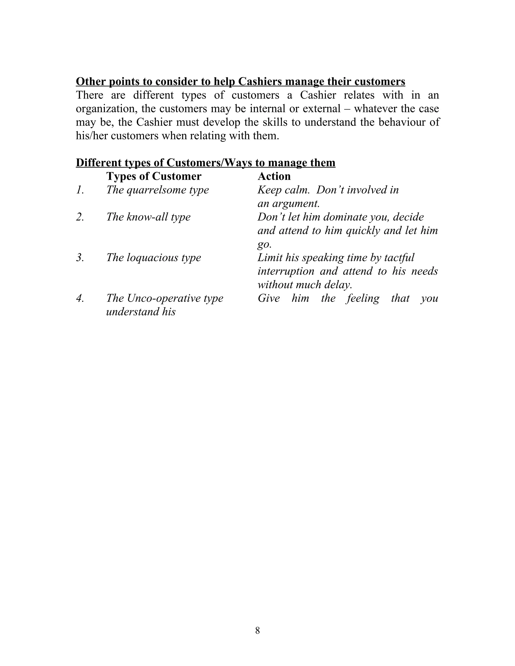 Psychology Of Cash Handling and cashering | DOC