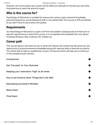 Psychology of Motivation - Course Gate | PDF