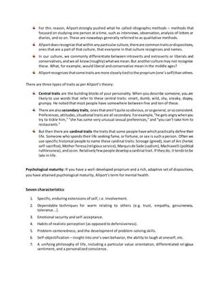 Allport Personality theory #Suprerna | DOCX | Parenting Children Aged 4 ...