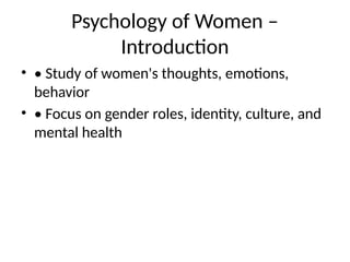 Psychology of the women of the world in psychology | PPTX