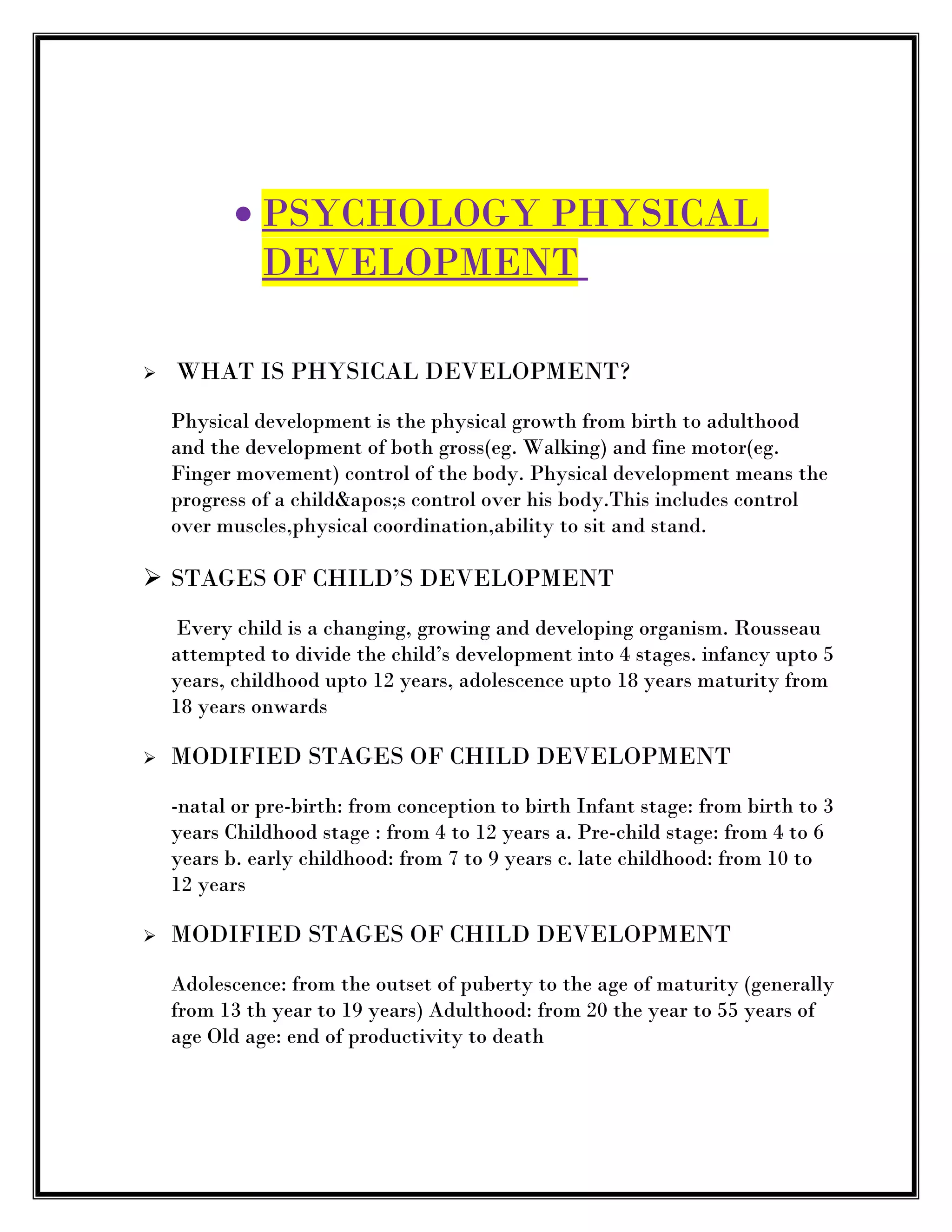 Psychology physical development | DOC
