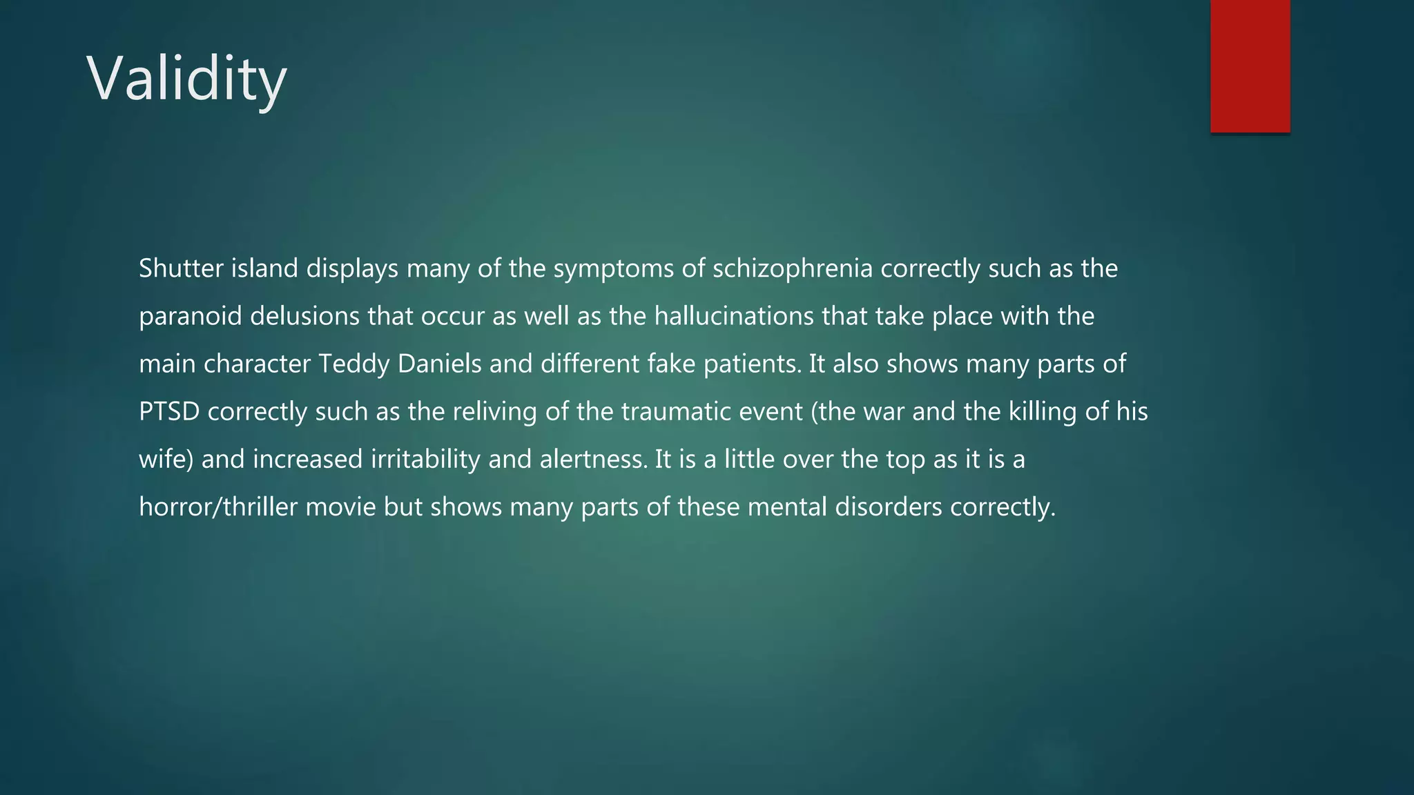 Schizophrenia & PTSD in Shutter Island - Hughes | PPTX