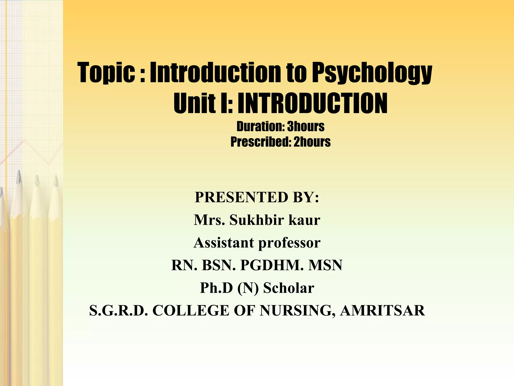 Psychology unit 1st | PPTX