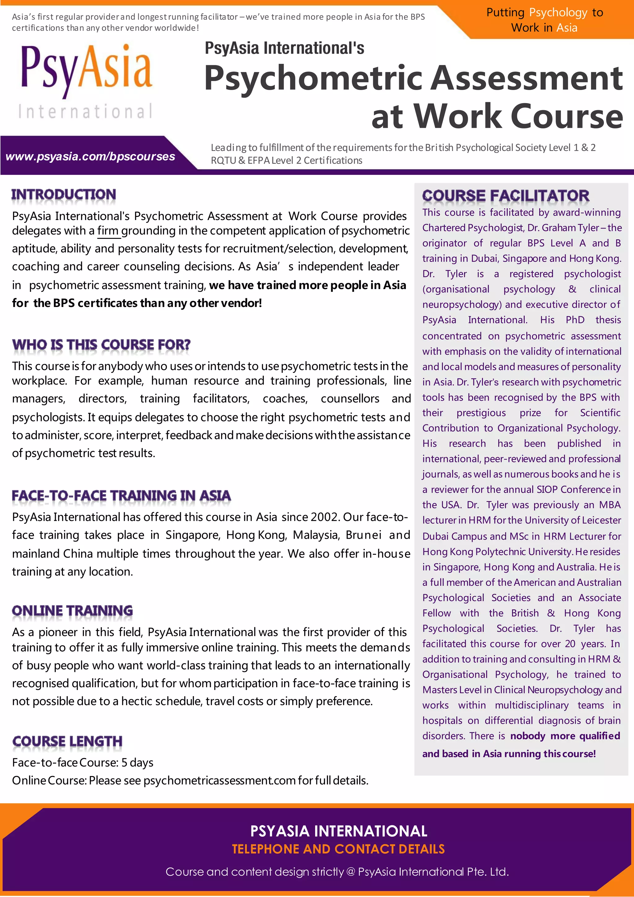 Psychometric assessment at work course bps level 1 & 2 | PDF