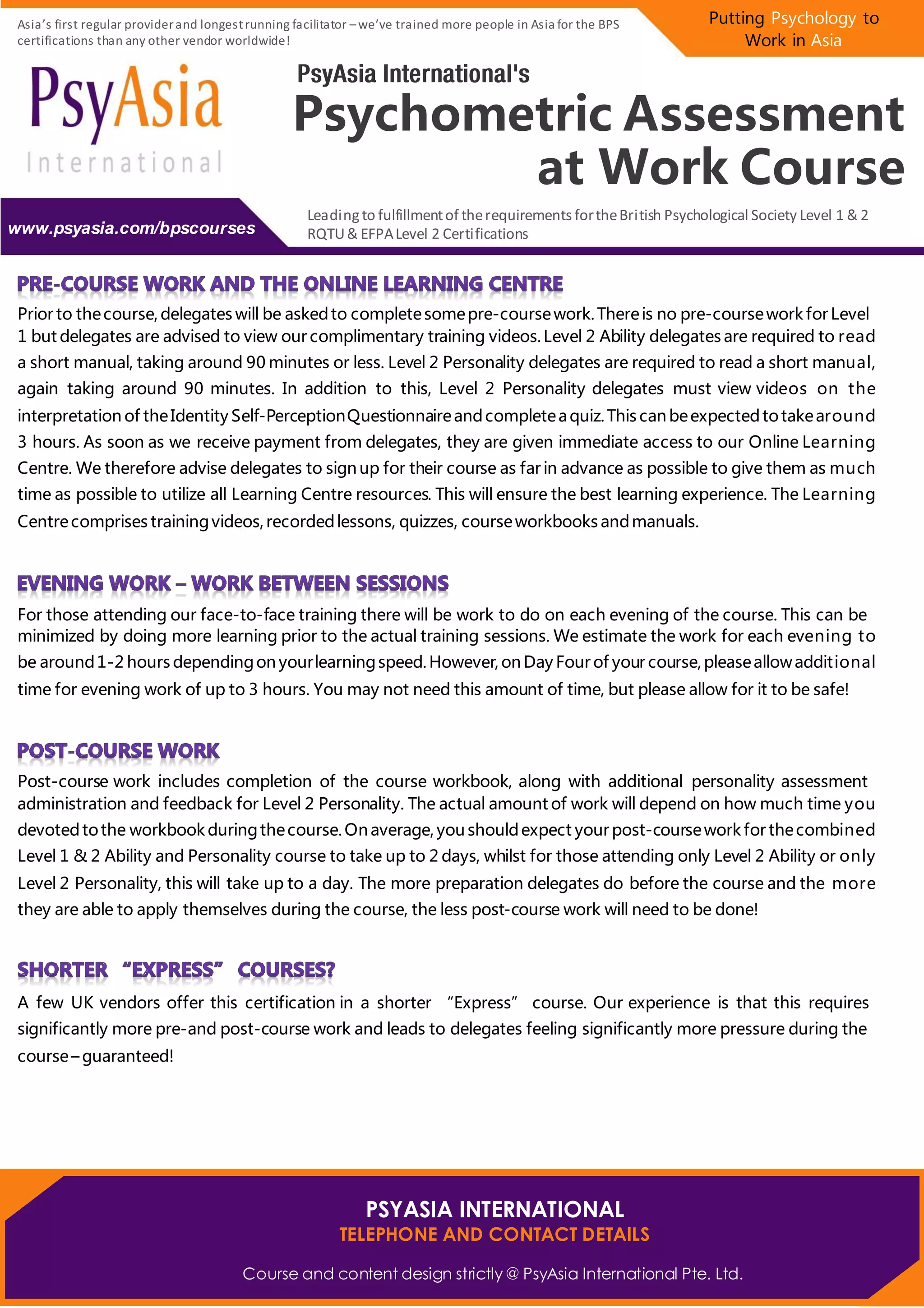 Psychometric assessment at work course bps level 1 & 2 | PDF