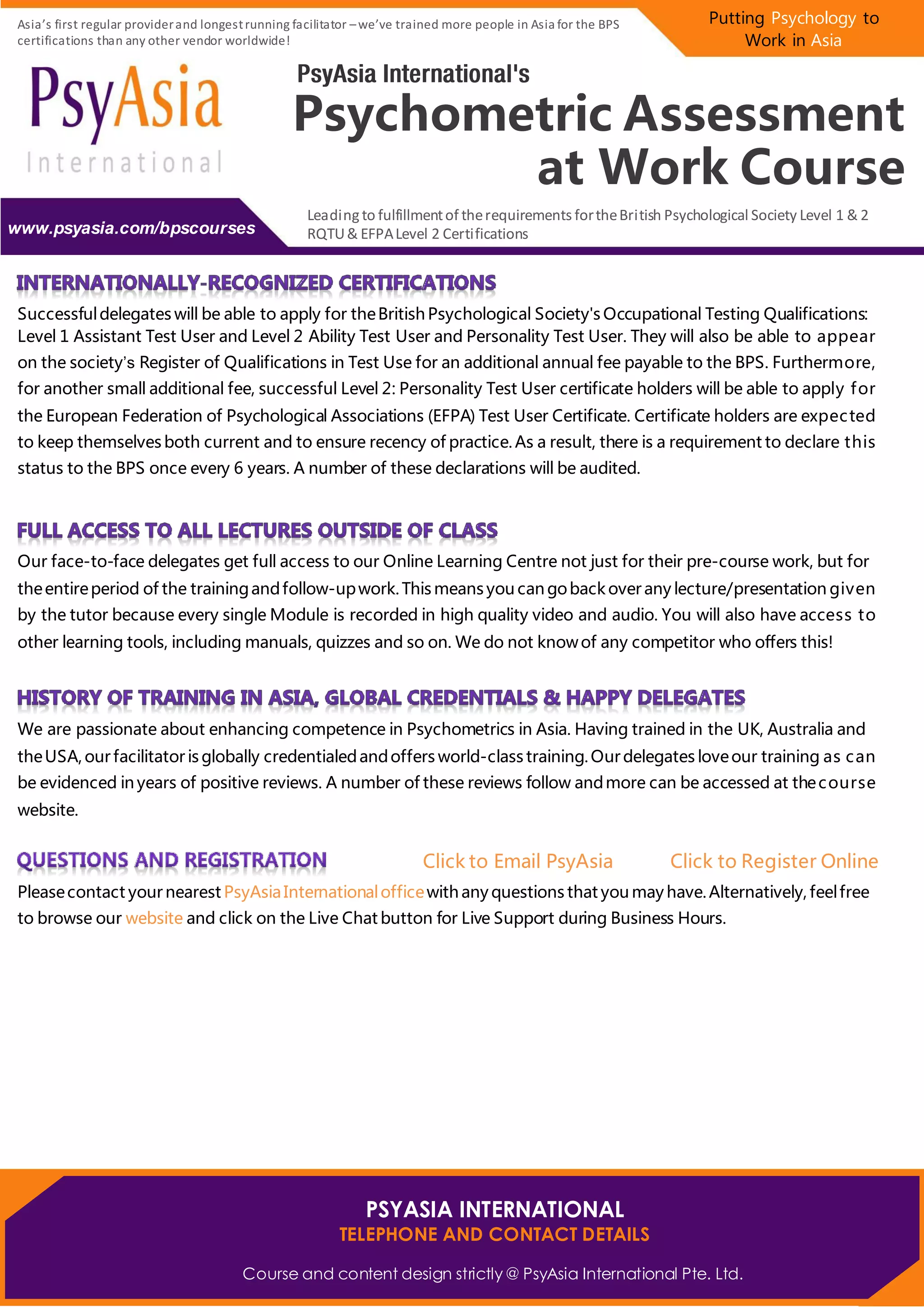 Psychometric assessment at work course bps level 1 & 2 | PDF