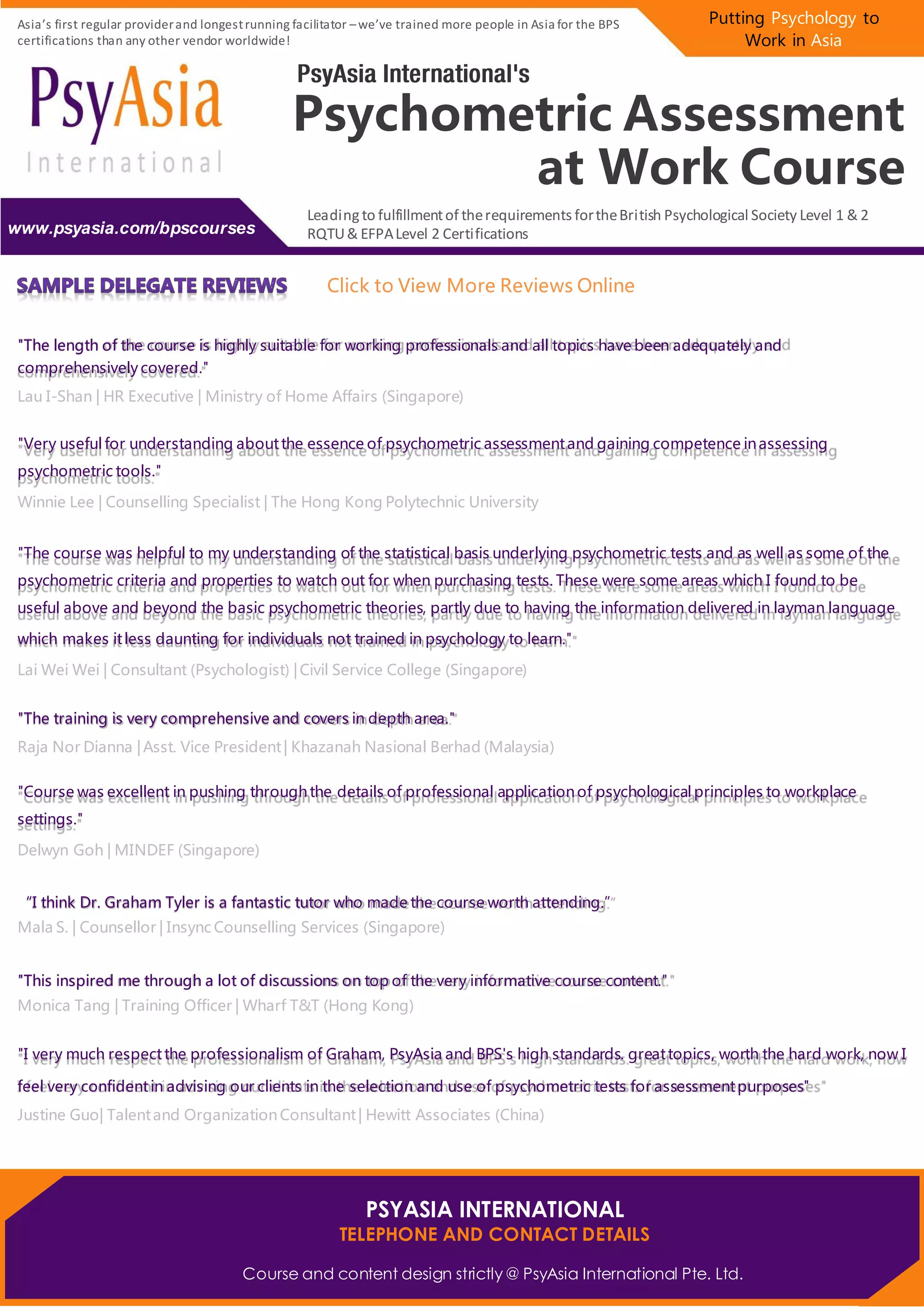 Psychometric assessment at work course bps level 1 & 2 | PDF