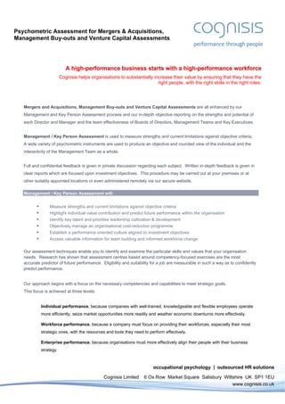 Psychometric Assessment For Mergers & Acquisitions, Management Buy Outs ...